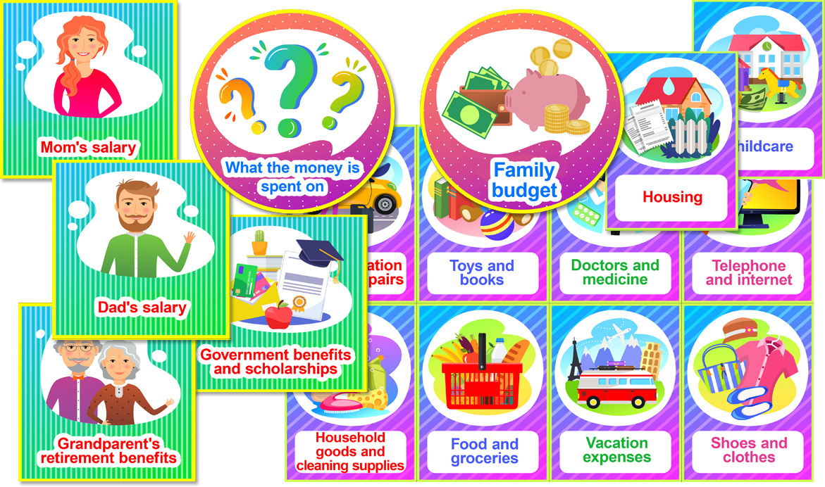 Printable Family Budget Card Sorting Game for Kids. TeachersMag.com