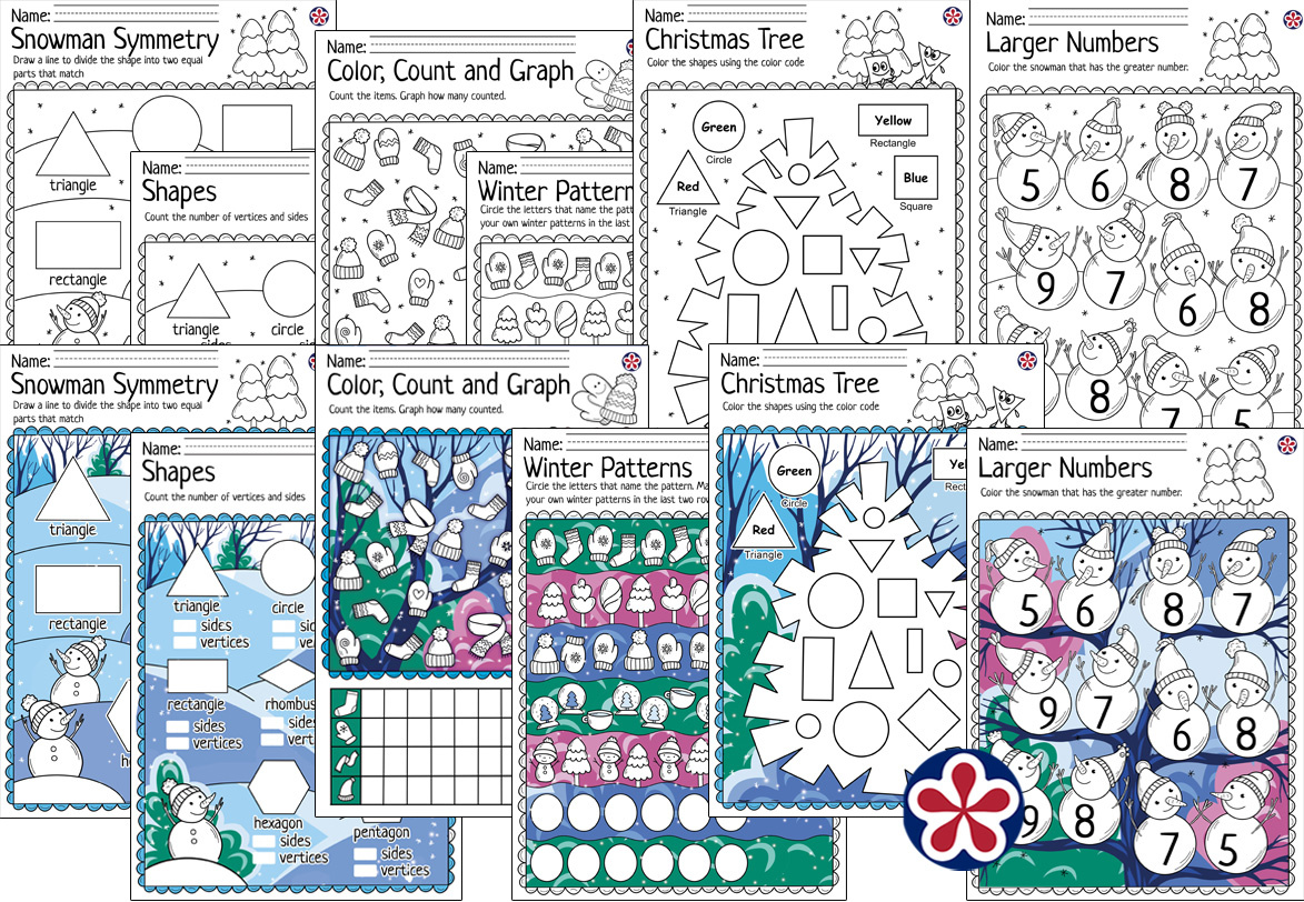 Winter Math Packet NO PREP (Worksheets for Kindergarten). TeachersMag.com