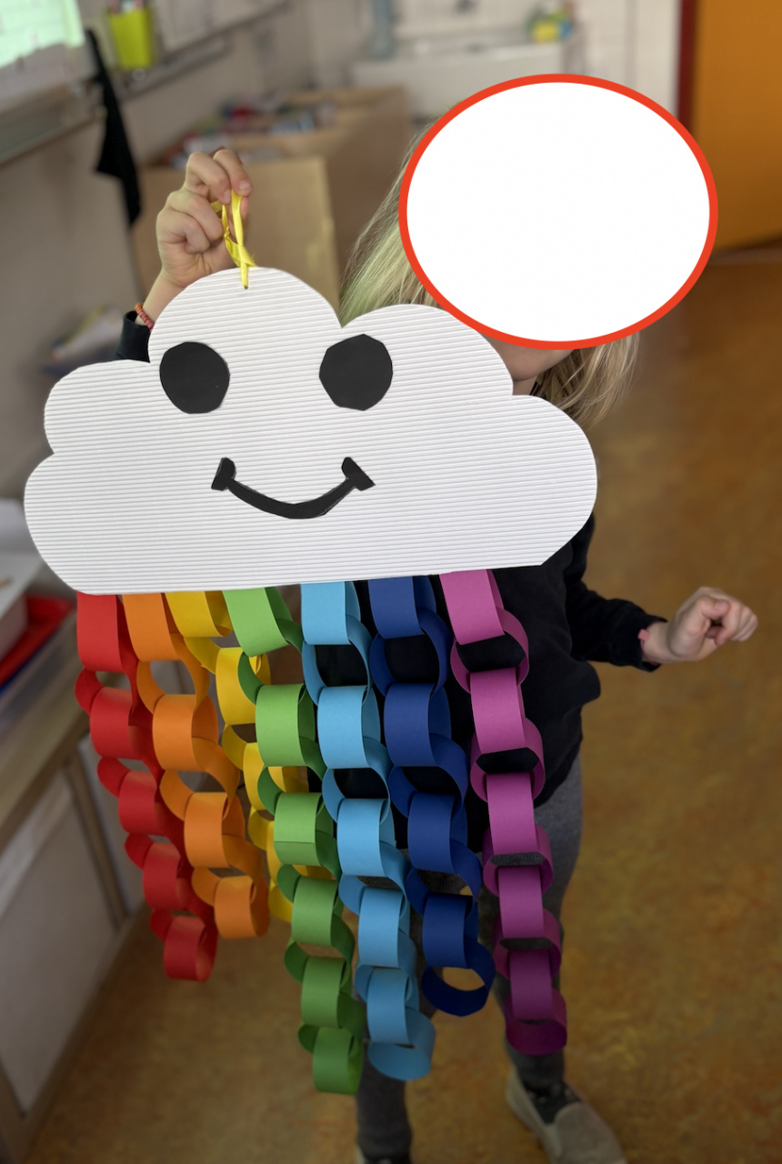 Rainbow cloud with coloured strips of paper, ideal for the month of ...