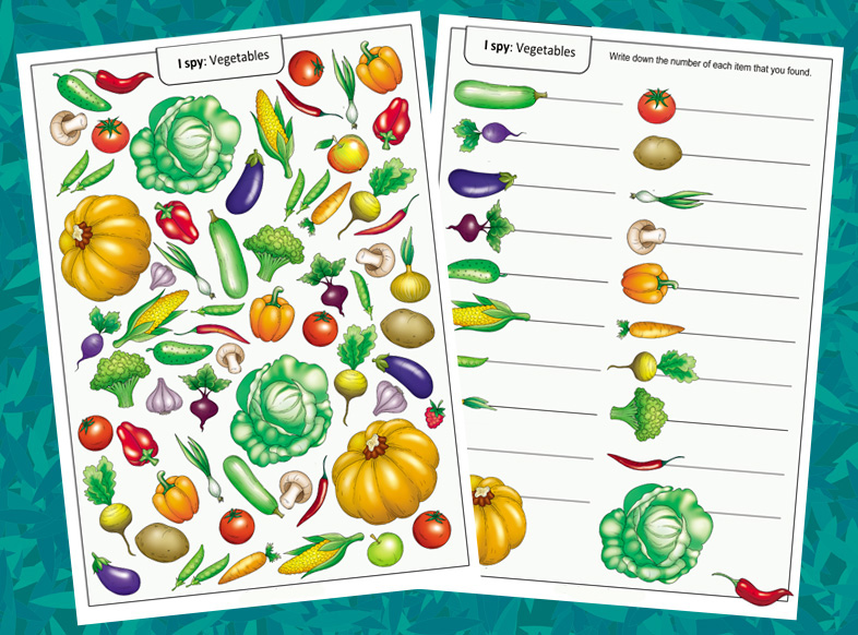 I Spy Game: Vegetables Worksheets for Preschoolers. TeachersMag.com