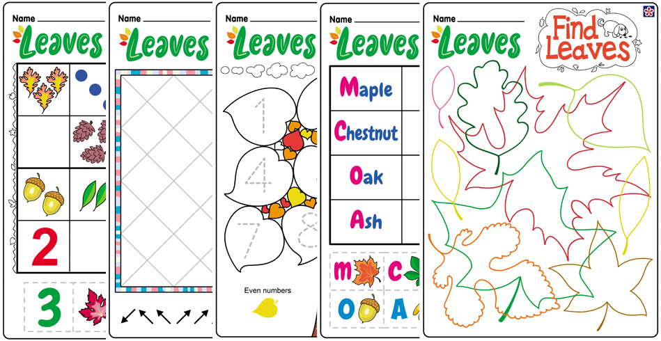 Free Fall Leaves Worksheets for Preschool and Kindergarten. TeachersMag.com