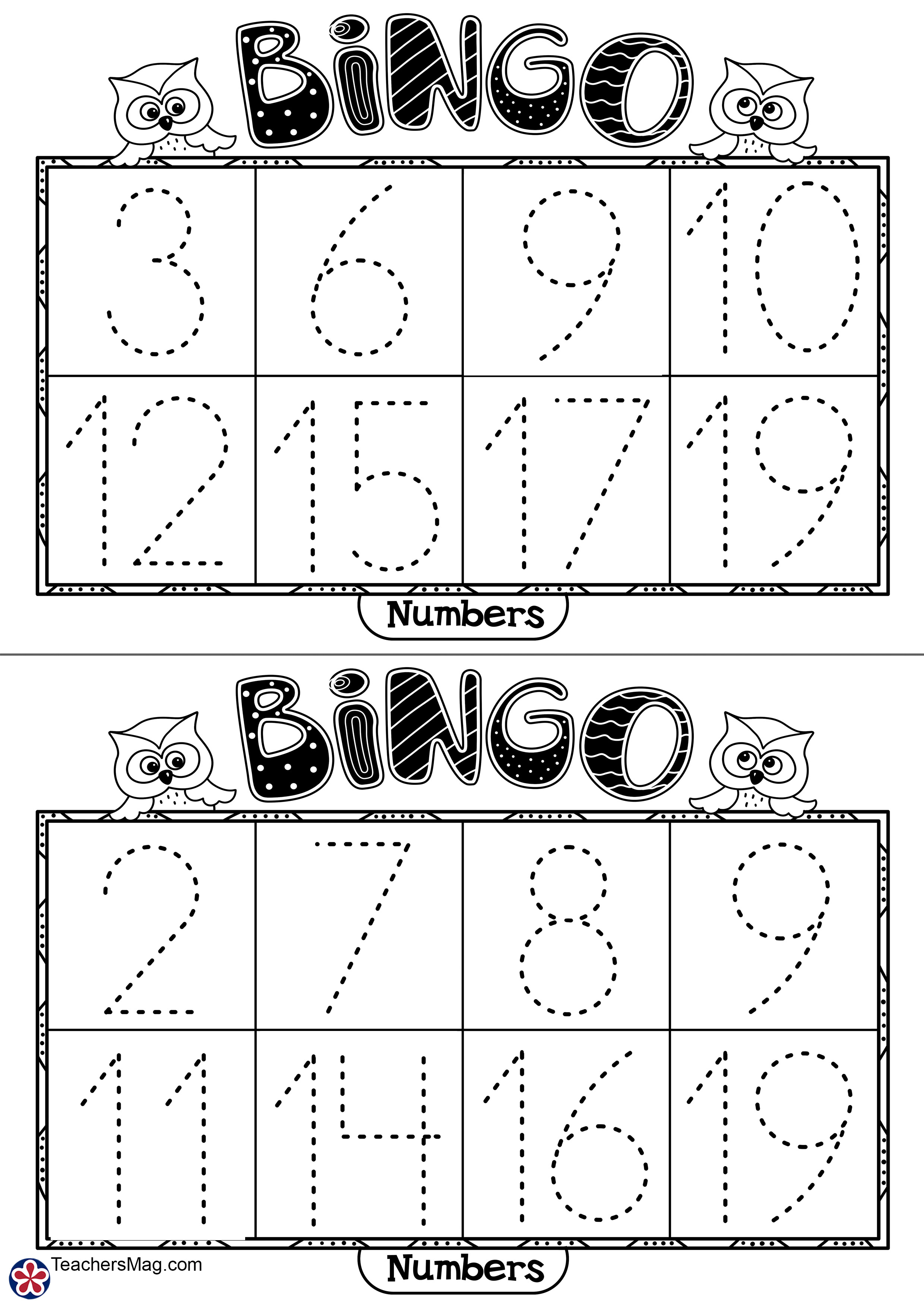 Bingo with a Twist - Number Tracing Worksheets. TeachersMag.com