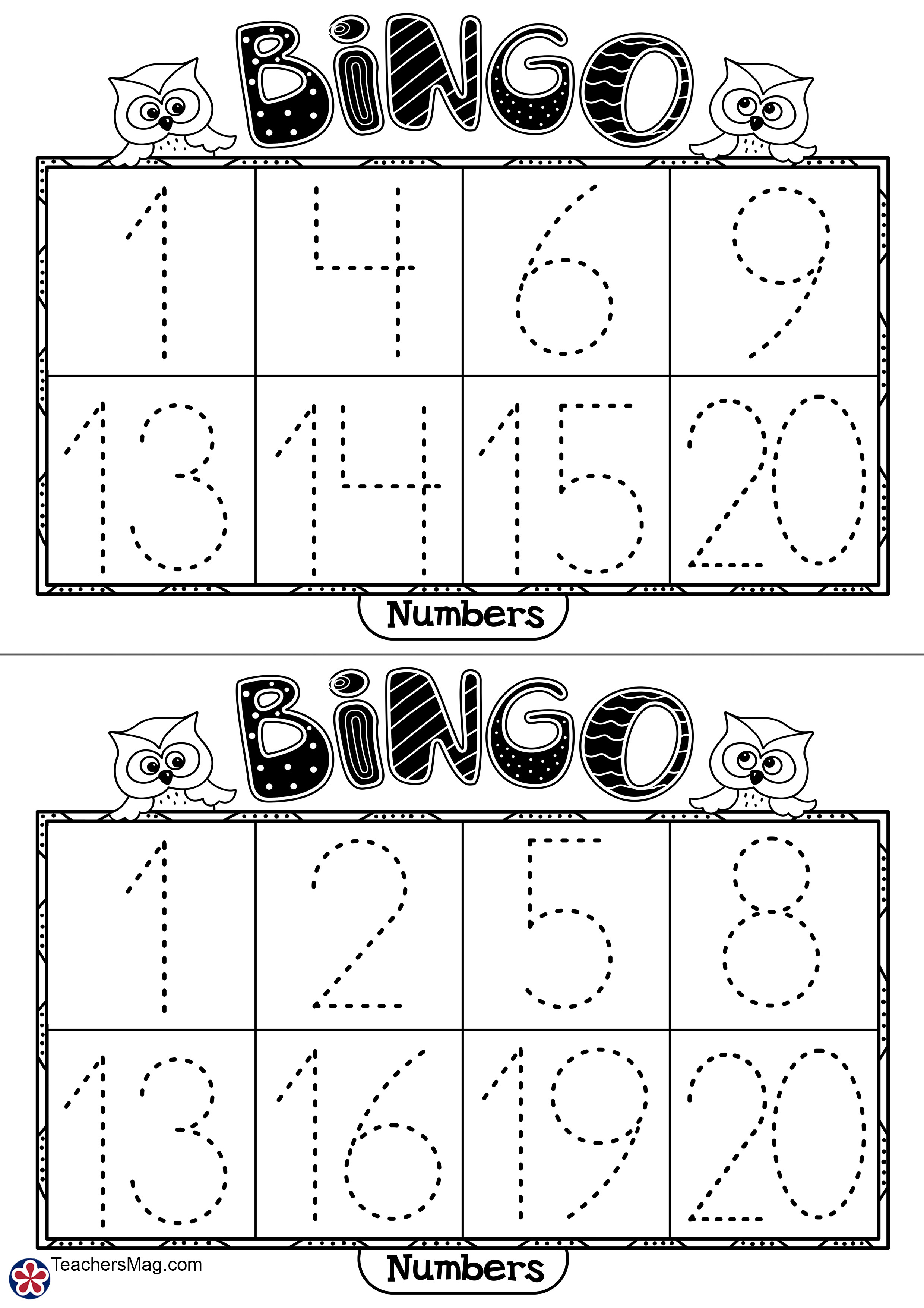 Bingo with a Twist - Number Tracing Worksheets. TeachersMag.com