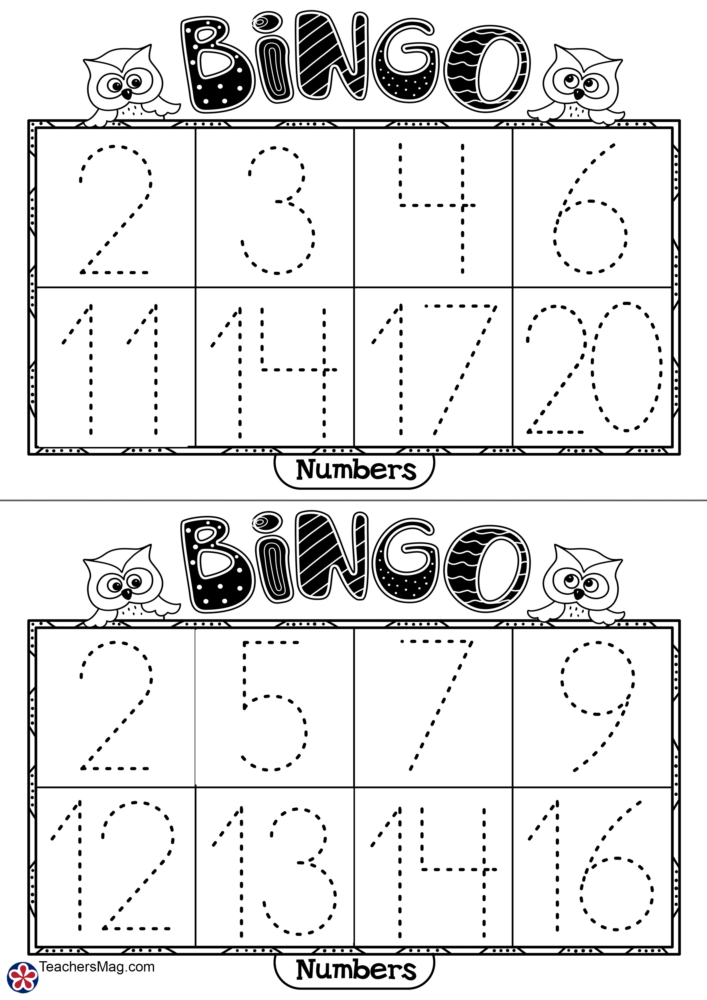 Bingo with a Twist - Number Tracing Worksheets. TeachersMag.com
