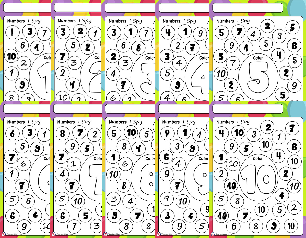 I Spy Numbers Free Printables With Numbers 1-10. TeachersMag.com