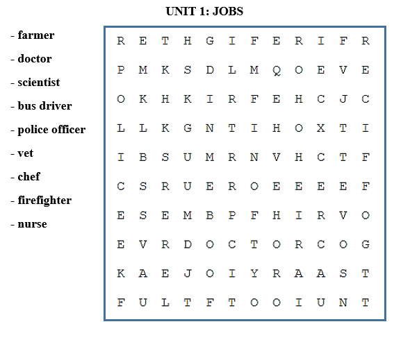 Jobs - Word search puzzle. TeachersMag.com