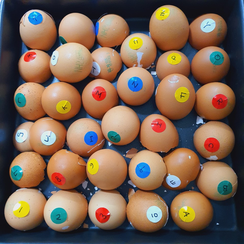 Еggshell shape smash with numbers and alphabet. TeachersMag.com