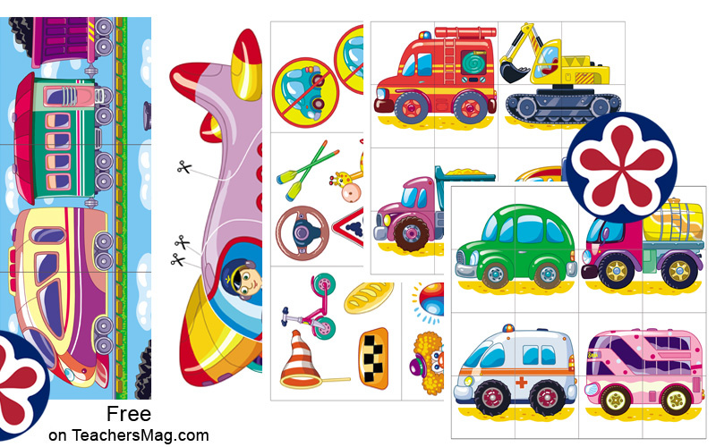 Transportation Puzzle Cards for Preschoolers. TeachersMag.com