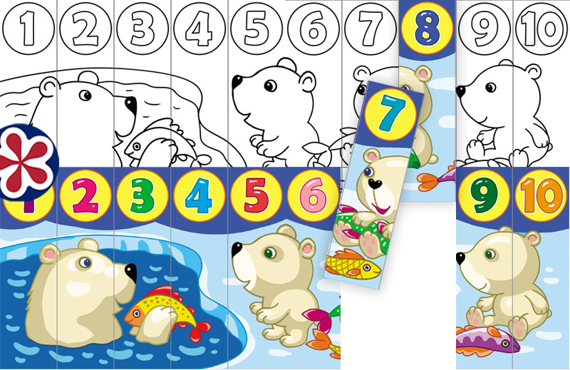 Polar Bear Number Strip Puzzle 1-10. TeachersMag.com