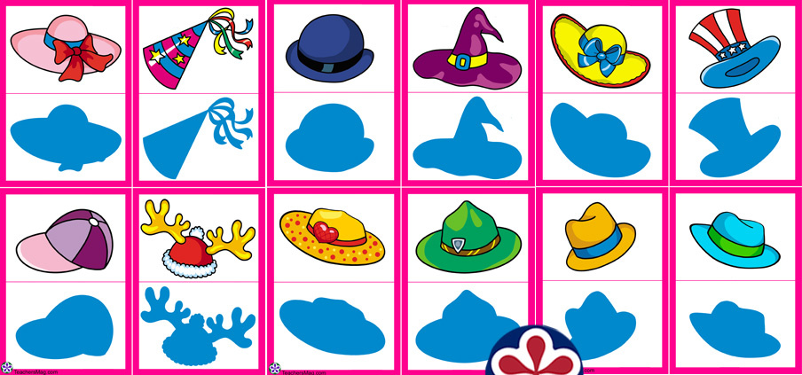 Hat Shadow Matching Cards Preschool Activity. TeachersMag.com