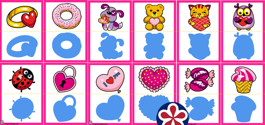 Valentines Preschool Printables: Shadow Matching Cards. TeachersMag.com