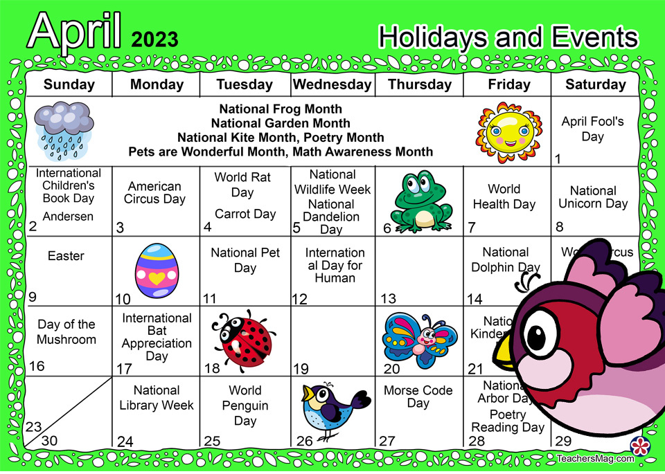 April Preschool Themes and Activity Calendar. TeachersMag.com