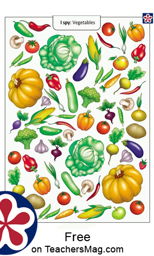 I Spy Game: Vegetables Worksheets for Preschoolers. TeachersMag.com